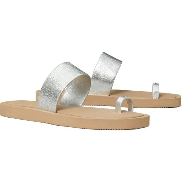 Tory Burch Toe Loop Sandal - Silver / Chanterelle Mushroom