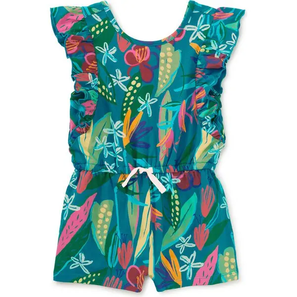 TEA COLLECTION Flutter Sleeve Romper - Tropical Floral Burst