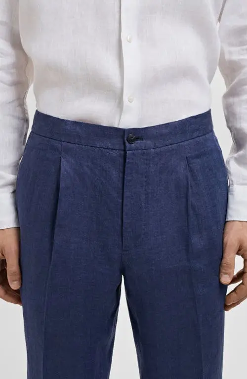 Mango Slim Fit Linen Pants - Indigo Blue