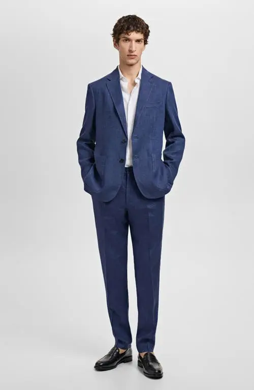 Mango Slim Fit Linen Pants - Indigo Blue