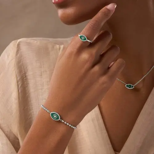 KARMA AND LUCK Evil Eye Malachite Silver Bracelet