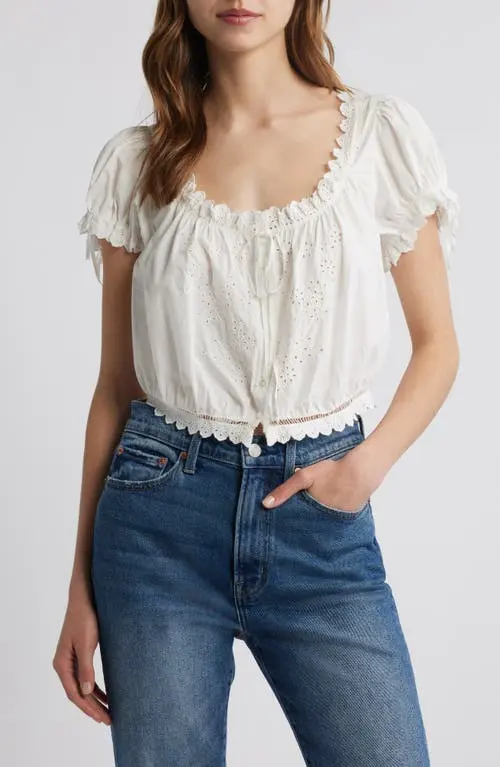 DôEn Nera Eyelet Ruffle Organic Cotton Crop Top Salt Editorialist