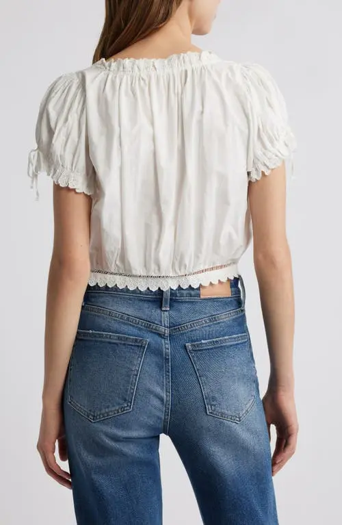 DÔEN Nera Eyelet Ruffle Organic Cotton Crop Top - Salt