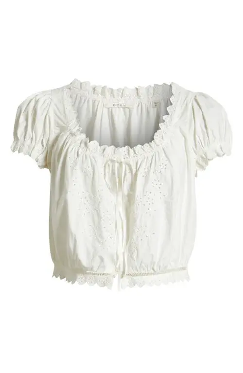 DÔEN Nera Eyelet Ruffle Organic Cotton Crop Top - Salt