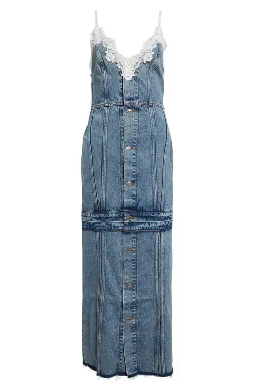knee length dresses for ladies Lace Trim Light Denim Mini Dress | Trendy Women's Clothing main image 1