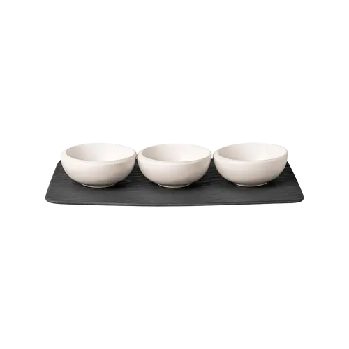 VILLEROY & BOCH Newmoon Dip Bow & Tray Set 4 Pieces - White/black