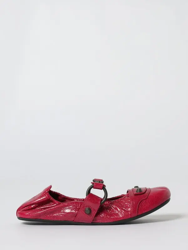 Balenciaga Arena Lambskin City Ballet Flats With Stud Detailing - Red