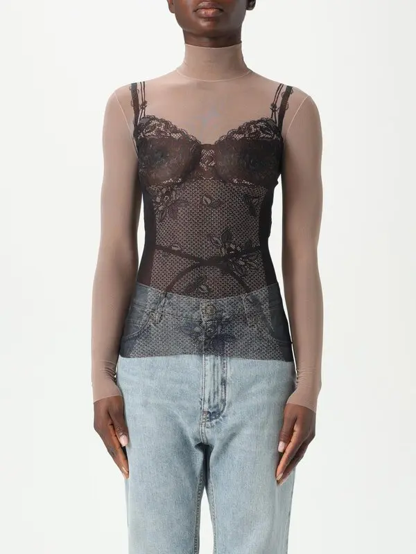 Balenciaga Sheer Lace Bodysuit Top - Black
