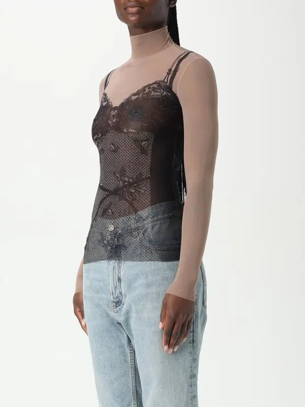 Balenciaga Sheer Lace Bodysuit Top - Black