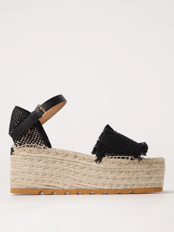 Stella McCartney Espadrille Platform Wedge Sandals - Black