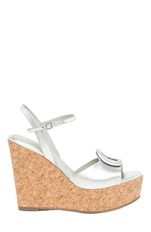 Santoni Leather Wedge Sandal - Silver