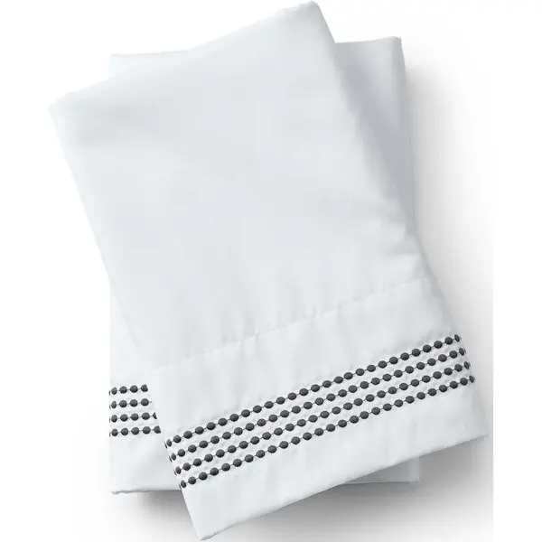 LANDS' END Supima Cotton No Iron Sateen Embroidered Sheets400 Thread Count - Warm Graphite Dots