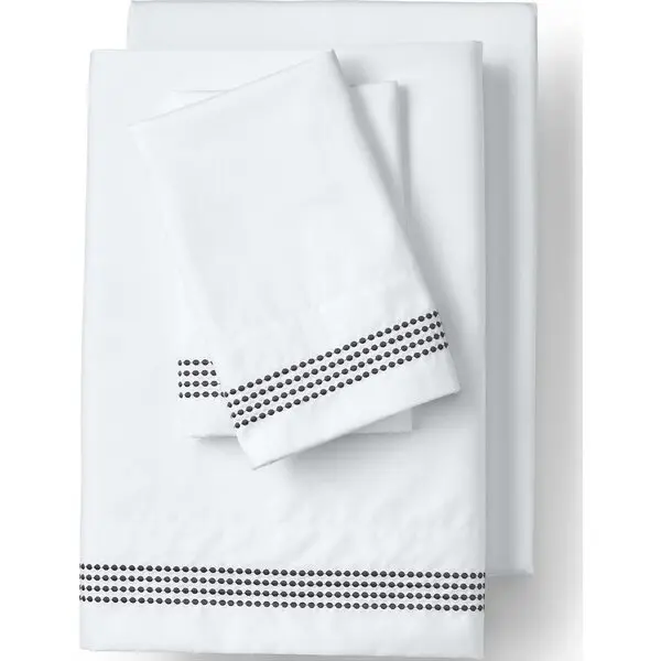 LANDS' END Supima Cotton No Iron Sateen Embroidered Pillowcases400 Thread Count - Warm Graphite Dots