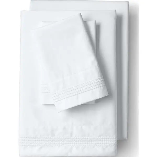 LANDS' END Supima Cotton No Iron Sateen Embroidered Sheets400 Thread Count - White Dots