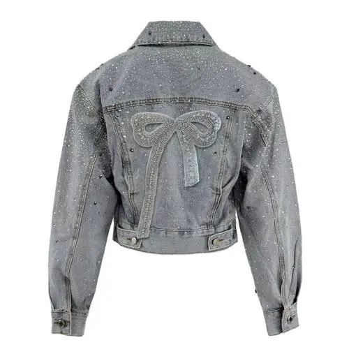 LOLA + THE BOYS Crystal Bow Denim Jacket