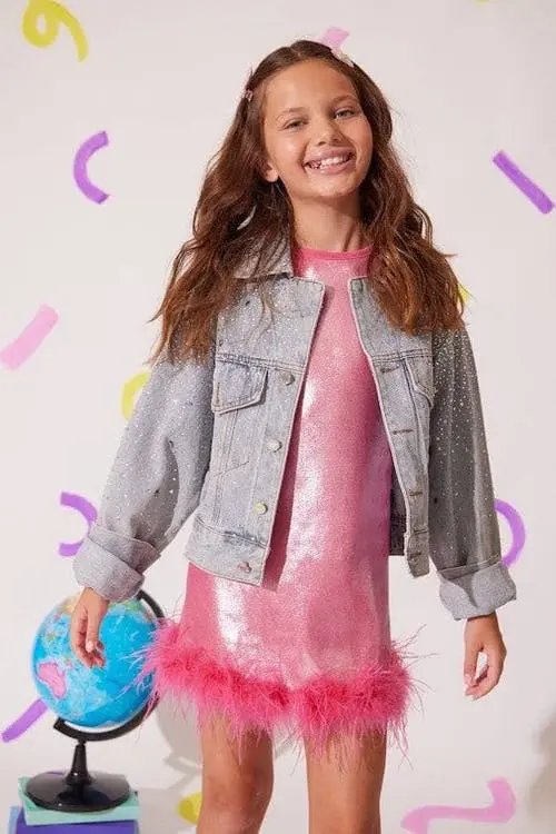 LOLA + THE BOYS Crystal Bow Denim Jacket