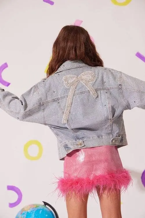 LOLA + THE BOYS Crystal Bow Denim Jacket