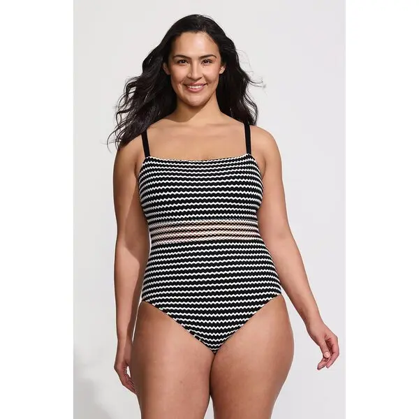 LANDS' END Crochet Square Neck One-piece Swimsuit - Black/white