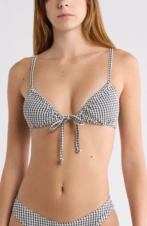BILLABONG Cara Wave Check Tie Front Bikini Top - Black Pebble