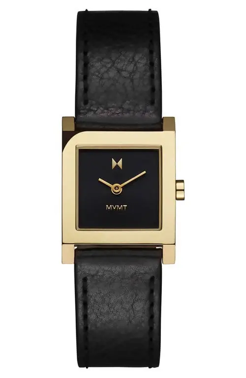 MVMT Marquee Square Leather Strap Watch - Black