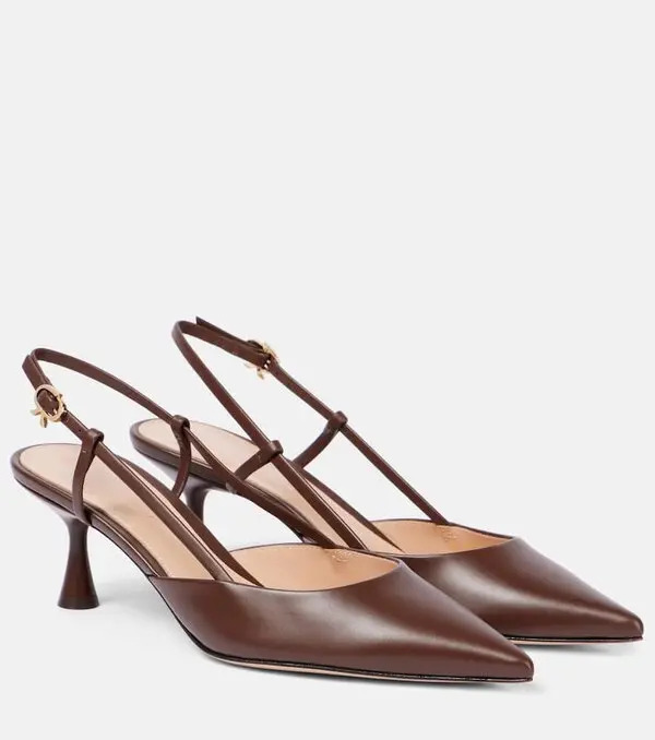 GIANVITO ROSSI Ascent 55 Leather Slingback Pumps - Brown