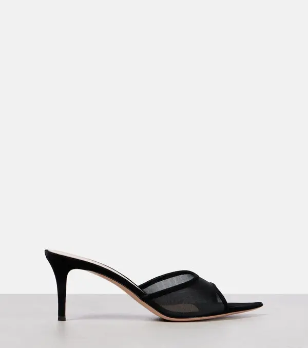 GIANVITO ROSSI Suede-trimmed Organza Mules