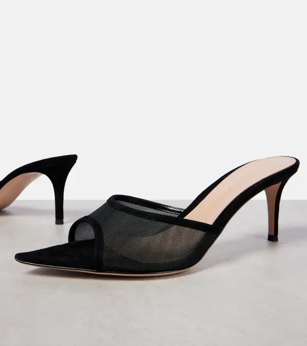 GIANVITO ROSSI Suede-trimmed Organza Mules