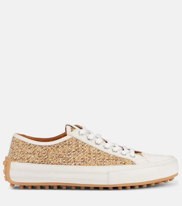 TOD'S Leather-trimmed Tweed Sneakers - Neutrals