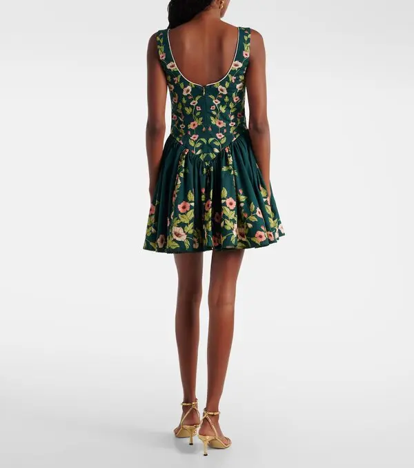 Agua Bendita Floral Cotton Mini Dress - Green