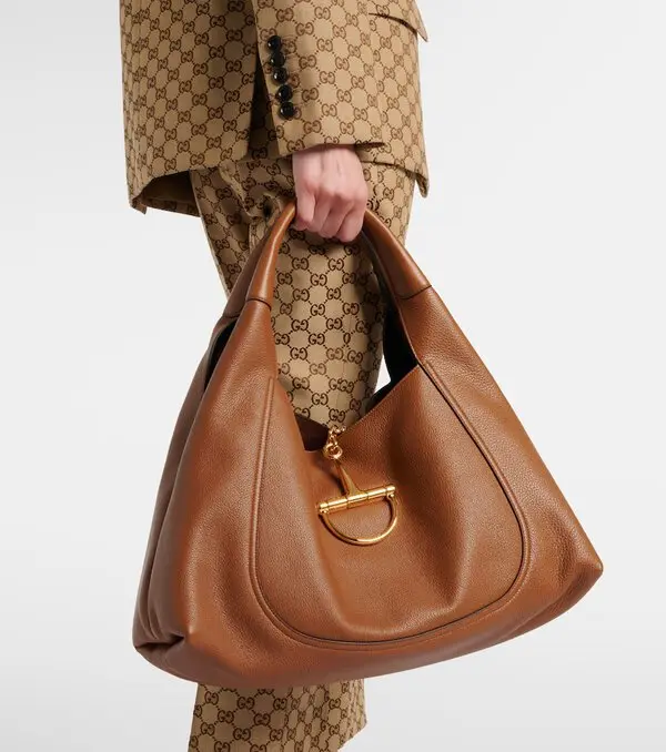 Gucci Softbit Large Leather Shoulder Bag - Brown
