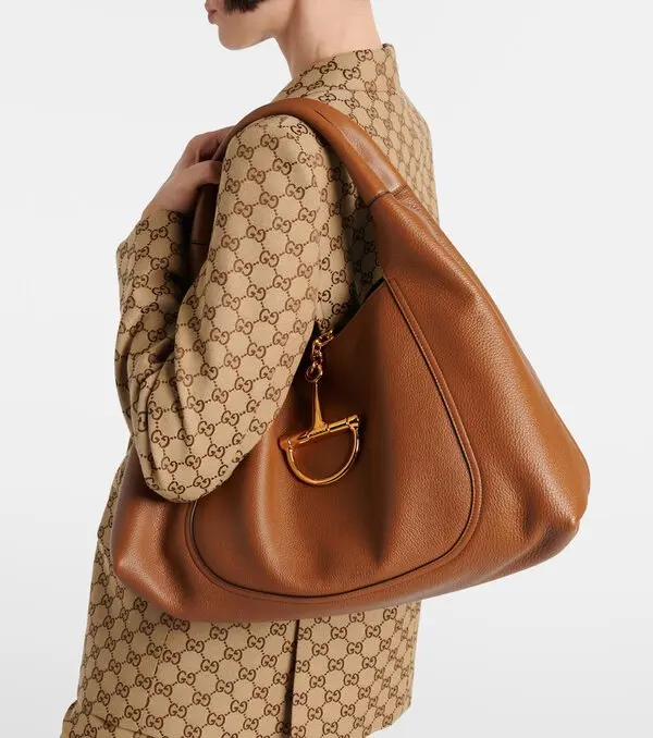 Gucci Softbit Large Leather Shoulder Bag - Brown