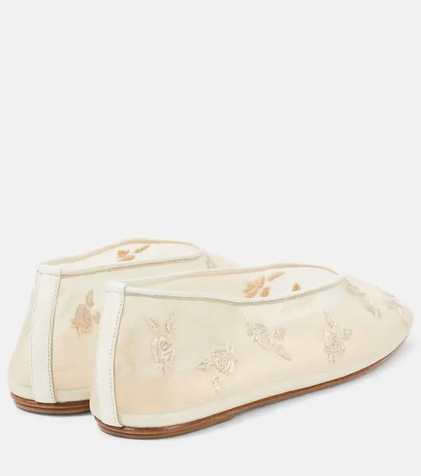 Magda Butrym Embroidered Mesh Ballet Flats - White