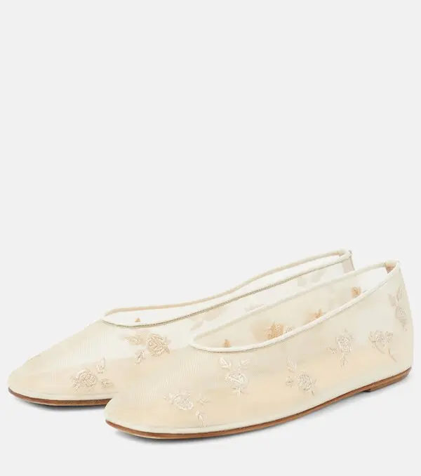 Magda Butrym Embroidered Mesh Ballet Flats - White