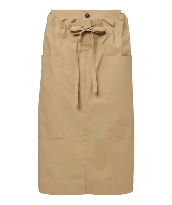 TOD'S Tie-detail Coated Cotton Midi Skirt - Beige