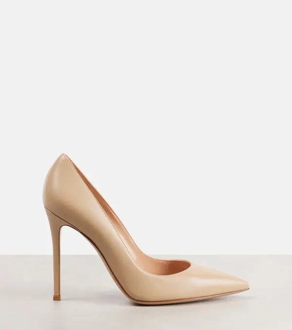 GIANVITO ROSSI 105 Leather Pointed Toe Pumps - Beige