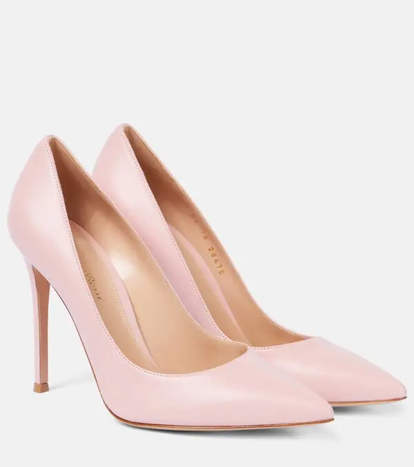 GIANVITO ROSSI 105 Leather Pointed Toe Pumps - Pink