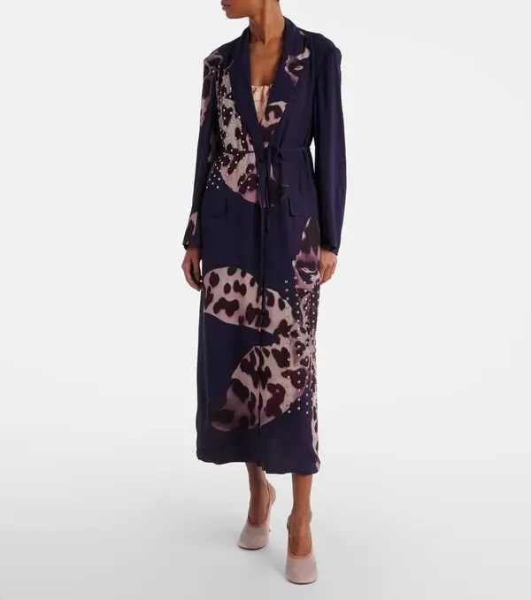 Dries Van Noten Printed Embellished Wrap Dress