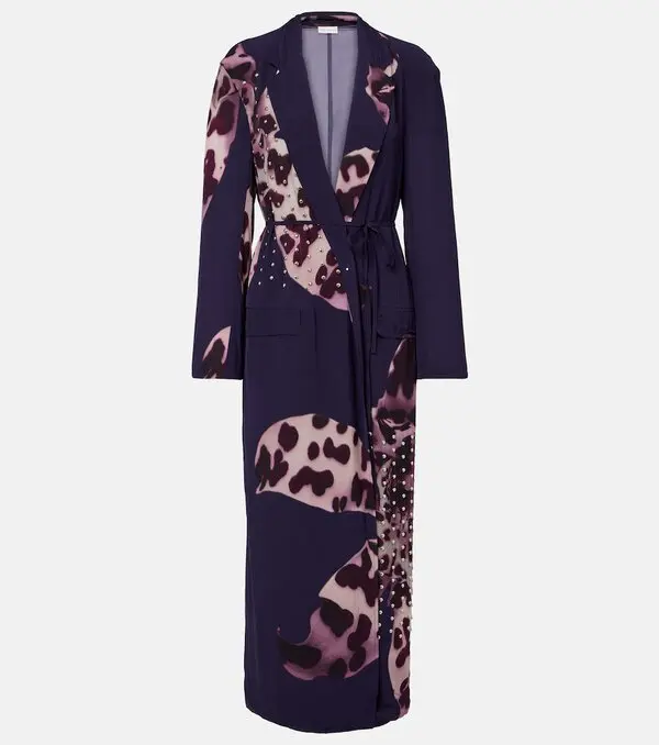Dries Van Noten Printed Embellished Wrap Dress - Blue