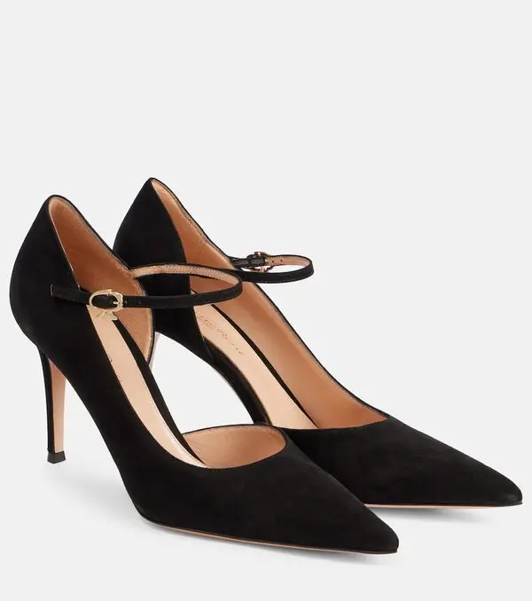GIANVITO ROSSI Suede Pointed Toe Pumps - Black