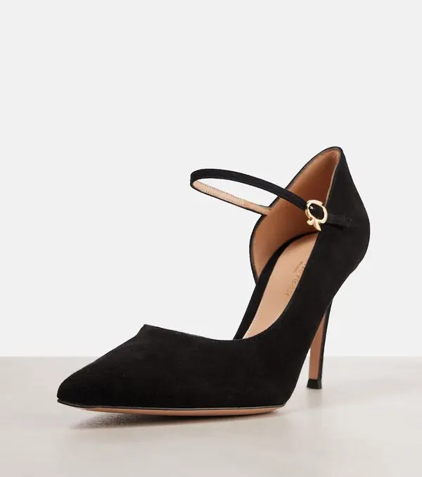 GIANVITO ROSSI Suede Pointed Toe Pumps - Black