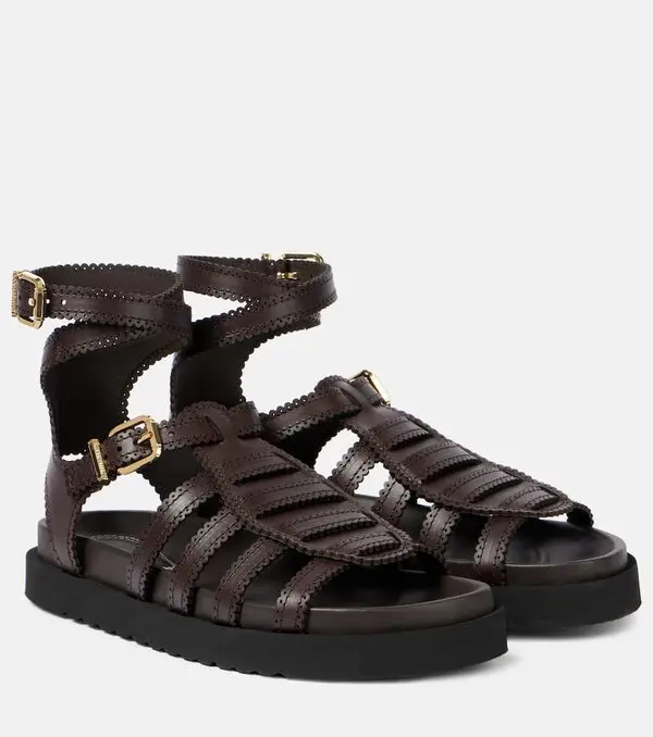 Zimmermann Goldie Leather Gladiator Sandals - Brown