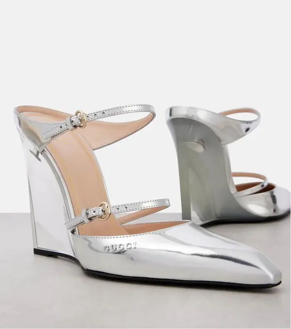 Gucci Christy Patent Leather Mules - Silver | Editorialist