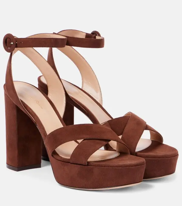 GIANVITO ROSSI Sabrina Suede Platform Sandals - Brown
