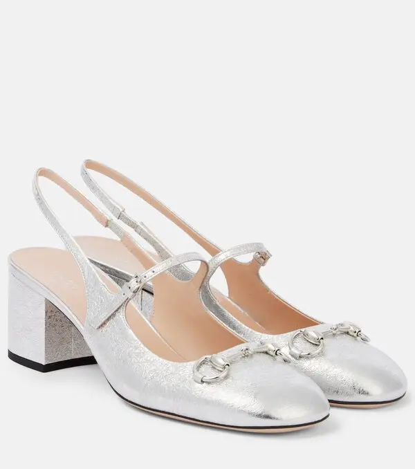 Gucci Horsebit Leather Slingback Pumps - Silver