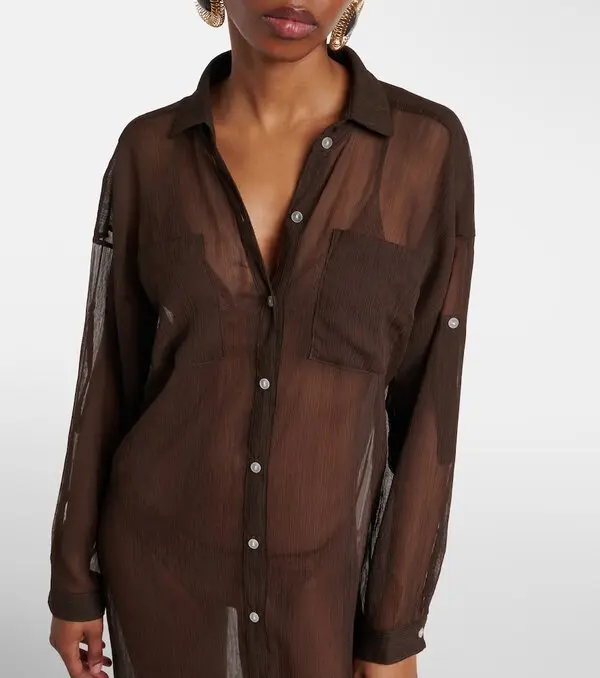 Jade Swim Mika Sheer Shirt Dress - Brown