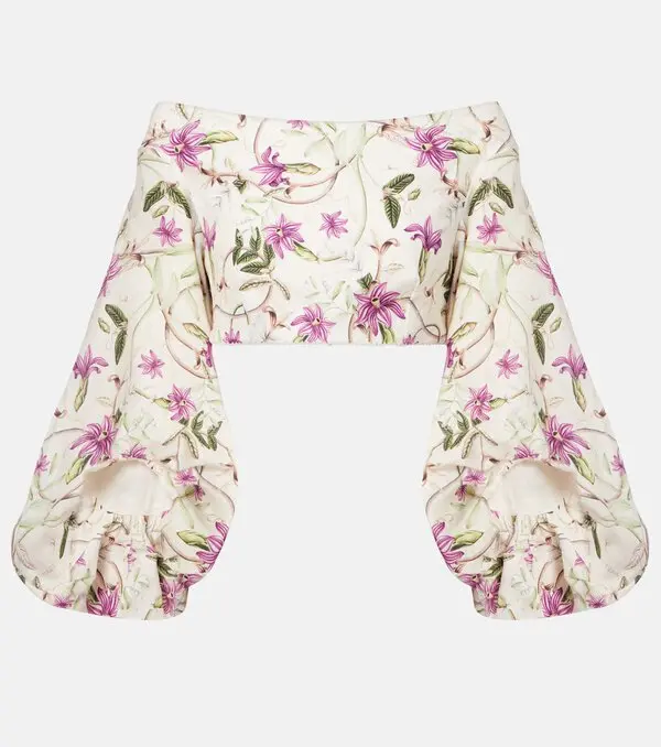 Agua Bendita Duria Floral Linen Crop Top