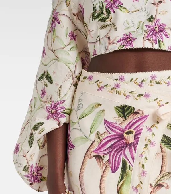 Agua Bendita Duria Floral Linen Crop Top