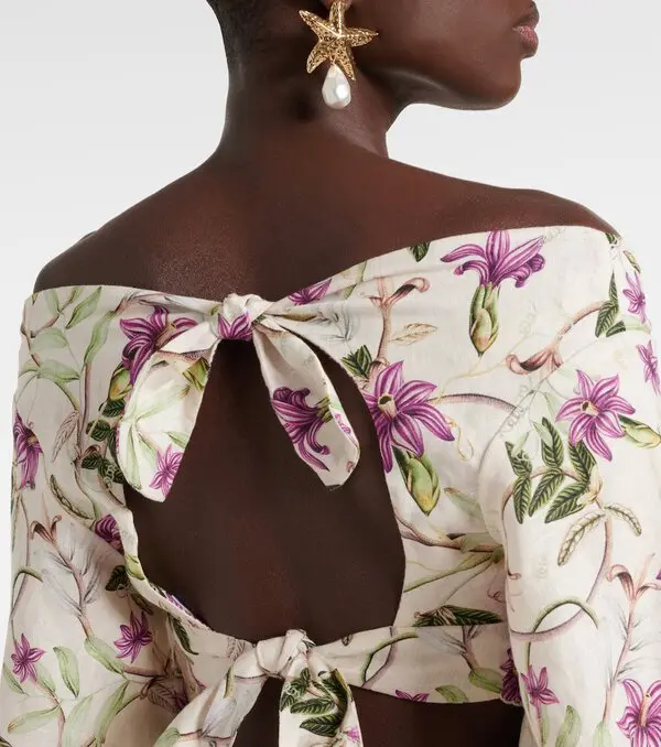 Agua Bendita Duria Floral Linen Crop Top