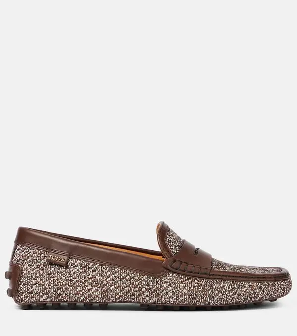 TOD'S Gommino Leather-trimmed Tweed Driving Shoes - Brown
