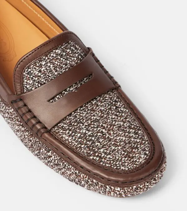 TOD'S Gommino Leather-trimmed Tweed Driving Shoes - Brown
